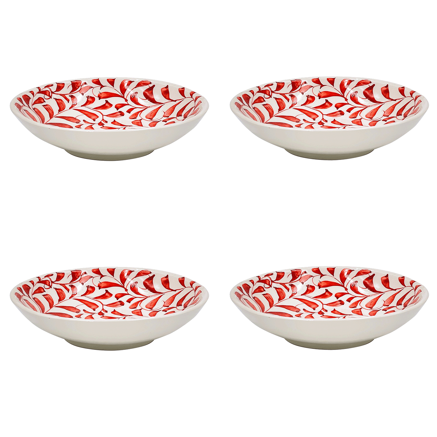 Red Scroll Pasta Bowls (Set of 4) | Villa Bologna Pottery