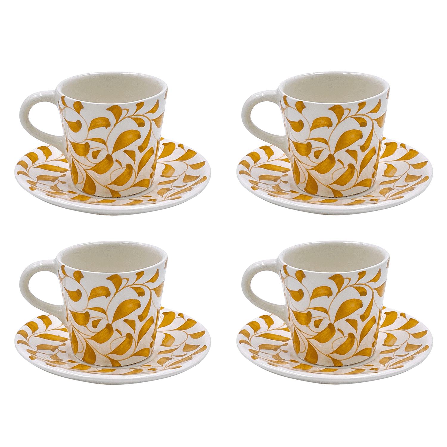 Yellow Scroll Espresso Cup & Saucers (Set of 4) | Villa Bologna Pottery