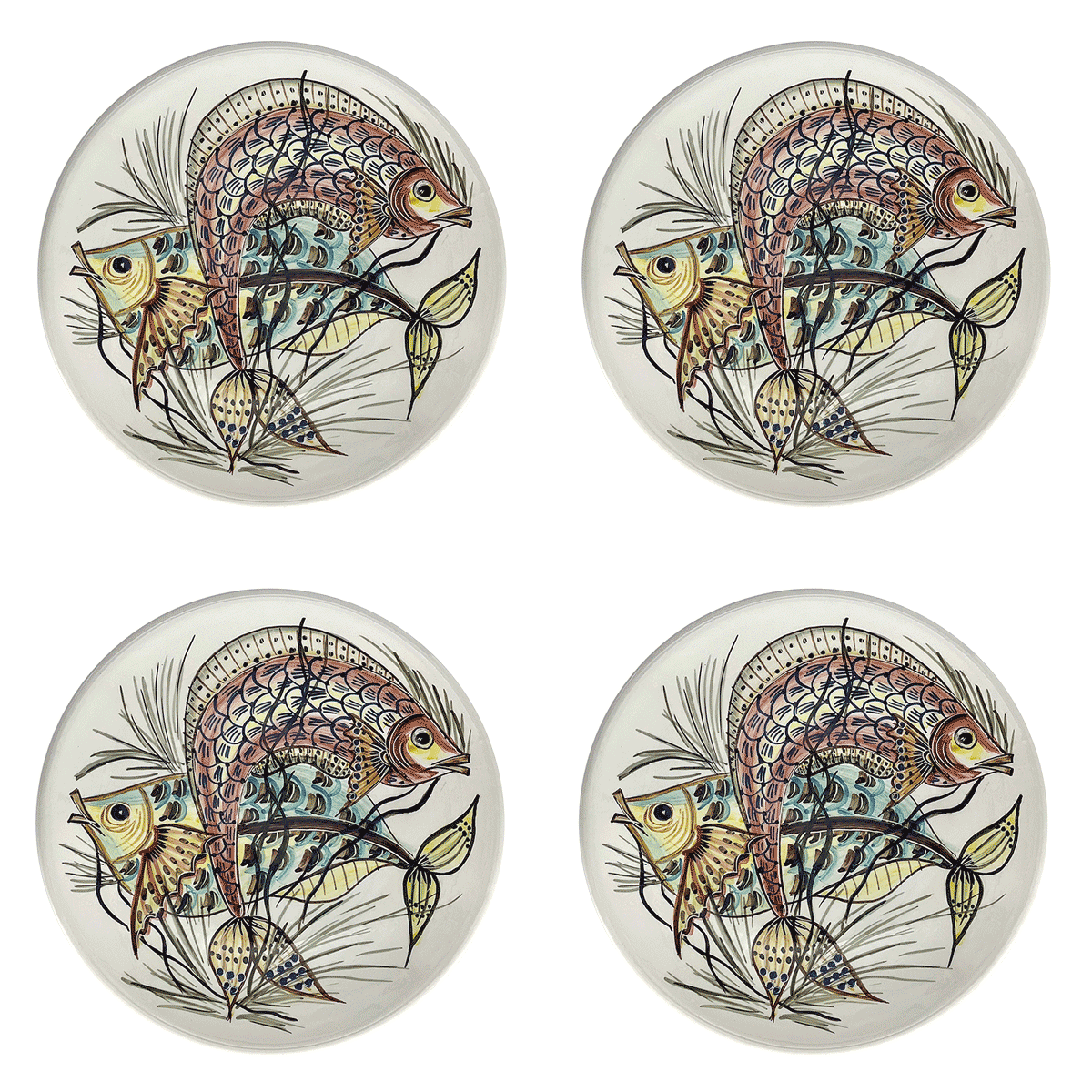 Red Aldo Fish Dinner Plates (Set of 4) | Villa Bologna Pottery