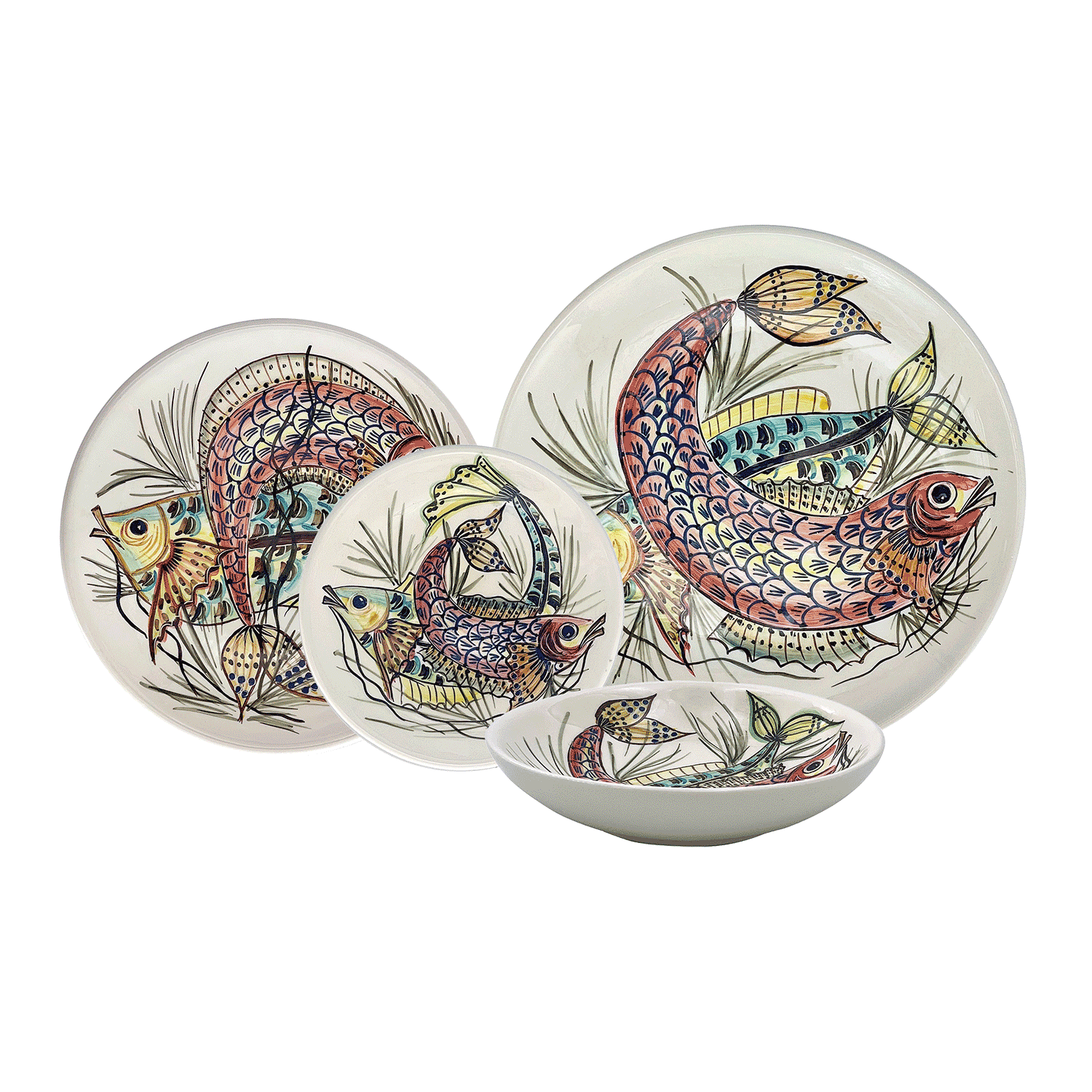 Red Aldo Fish Dinner Set (16 Piece) | Villa Bologna Pottery