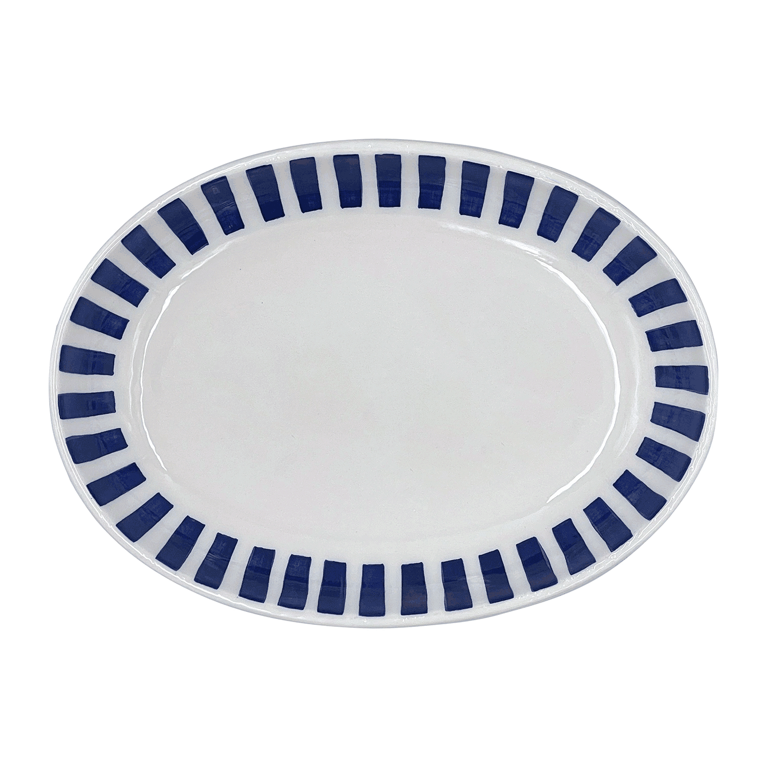 Small Navy Blue Stripes Oval Platter | Villa Bologna Pottery