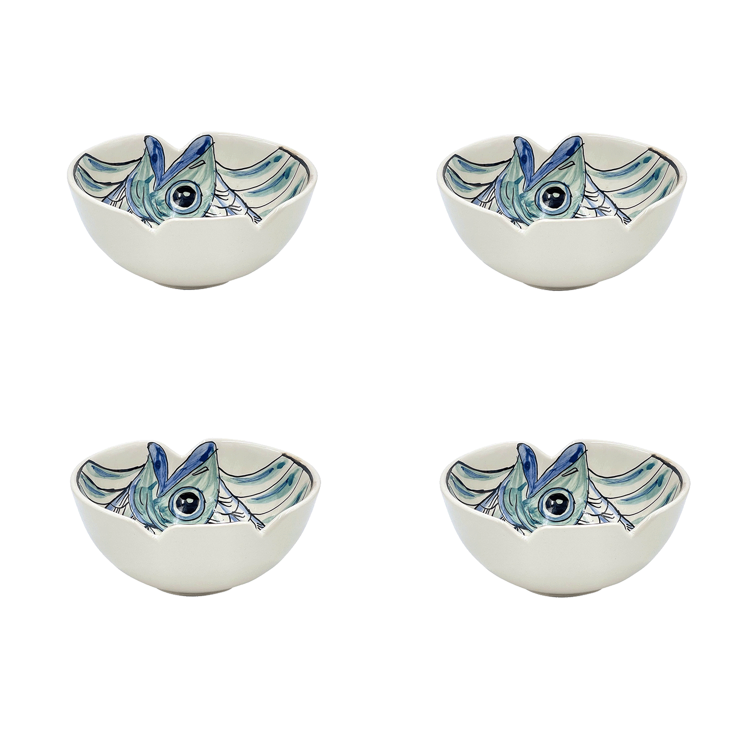 Small Blue Romina Fish Bowls (Set of 4) | Villa Bologna Pottery