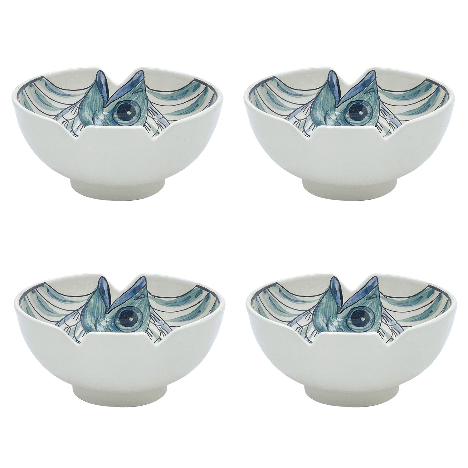 Medium Blue Romina Fish Bowls (Set of 4) | Villa Bologna Pottery