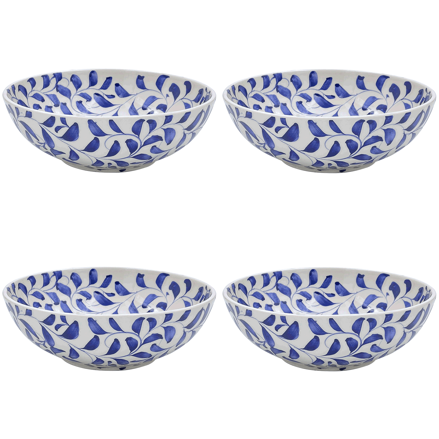 Large Navy Blue Scroll Bowls (Set of 4) | Villa Bologna Pottery