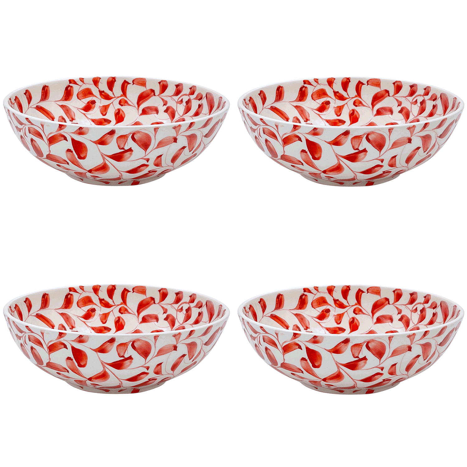 Large Red Scroll Bowls (Set of 4) | Villa Bologna Pottery