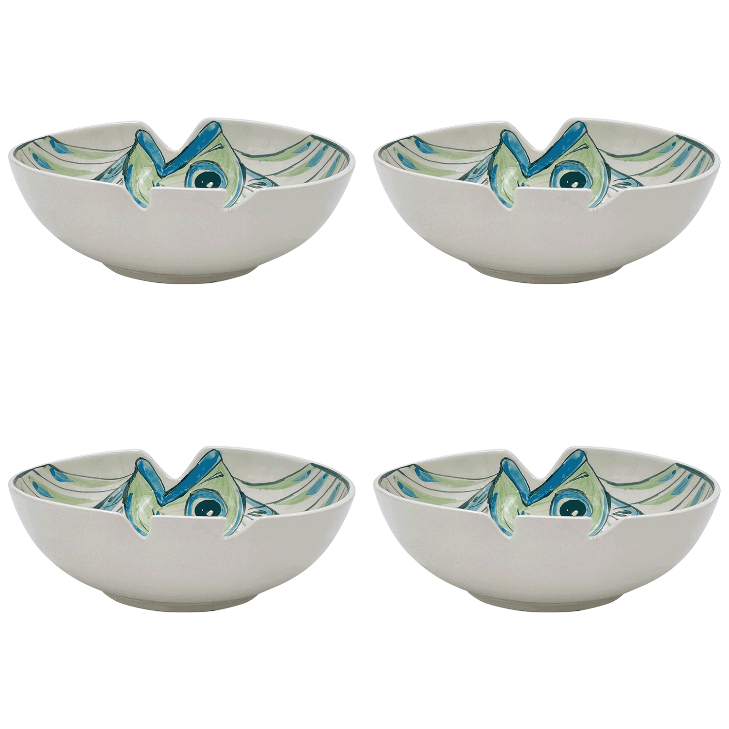 Large Green Romina Fish Bowls (Set of 4) | Villa Bologna Pottery