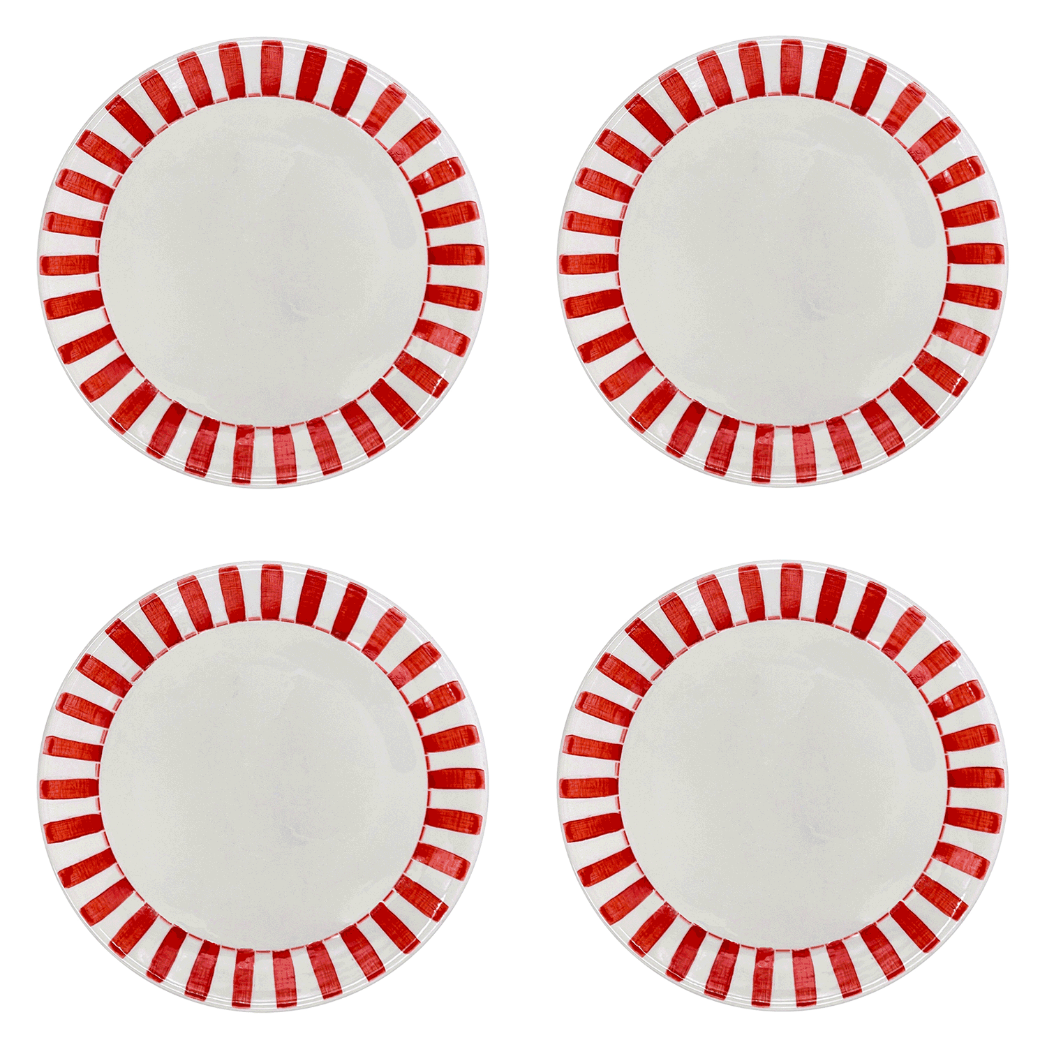 Red Stripes Dinner Plates (Set of 4) | Villa Bologna Pottery