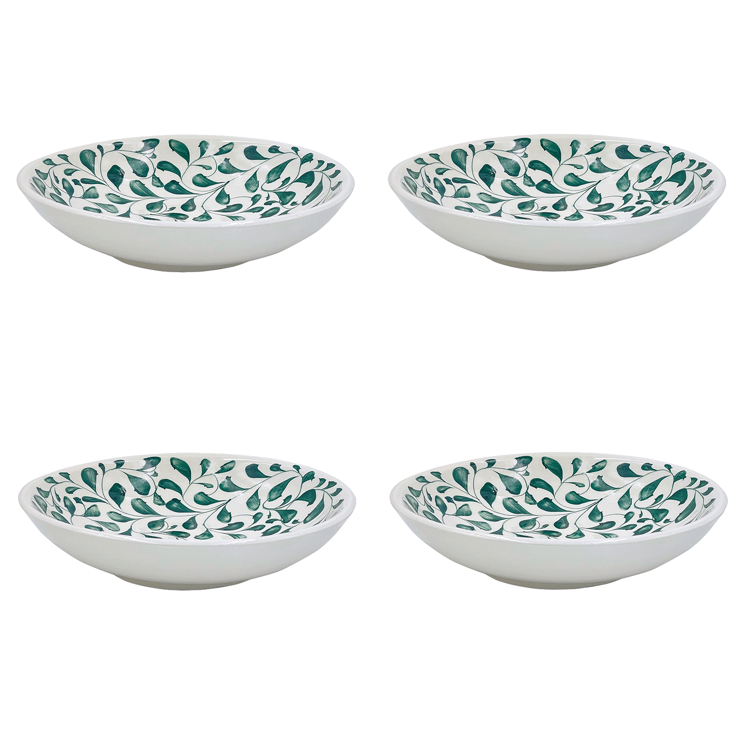 Green Scroll Pasta Bowls (Set of 4) | Villa Bologna Pottery