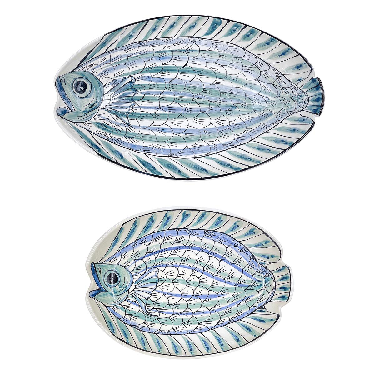 Blue Romina Fish Serving Platters (Set of 2) | Villa Bologna Pottery