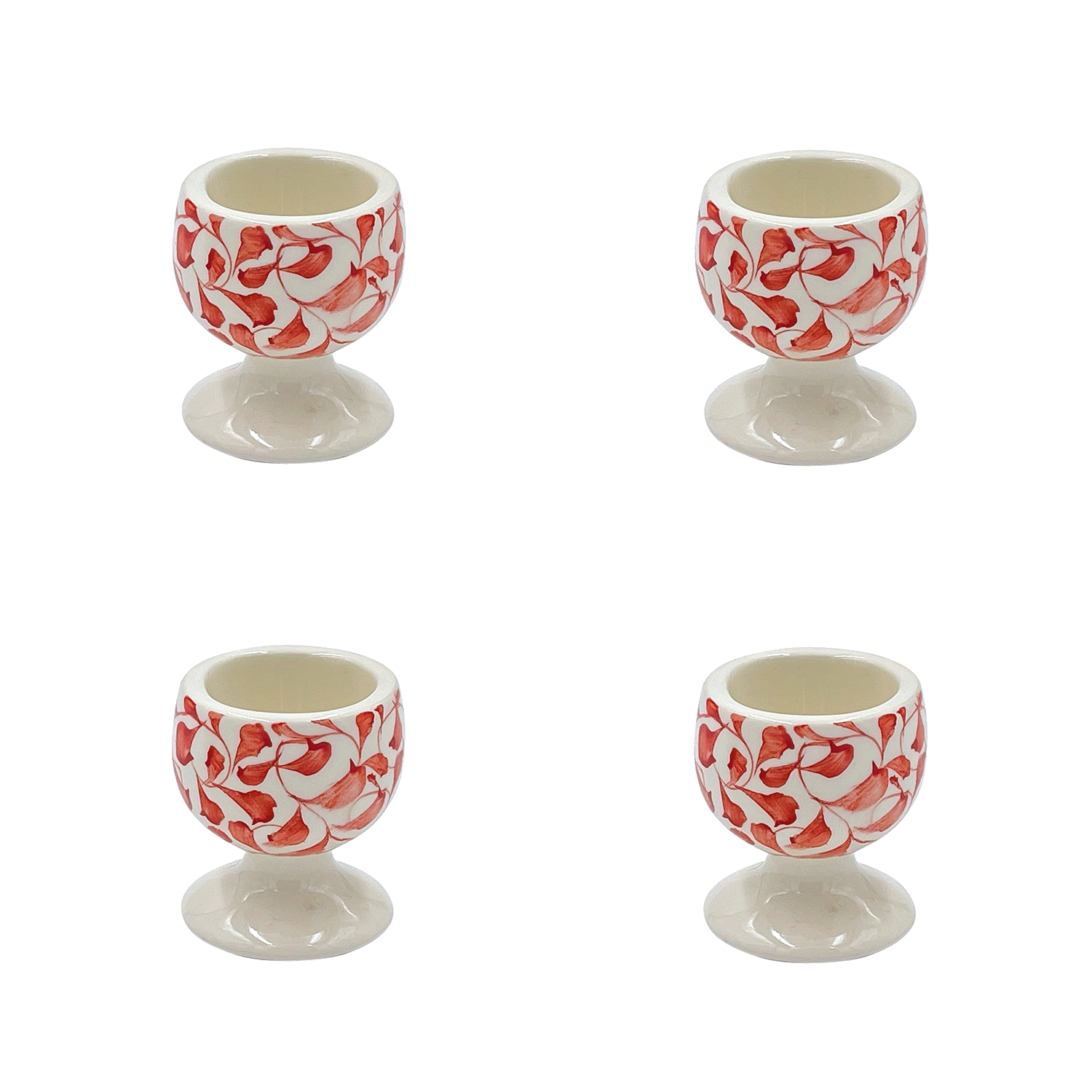 Red Scroll Egg Cups (Set of 4) | Villa Bologna Pottery