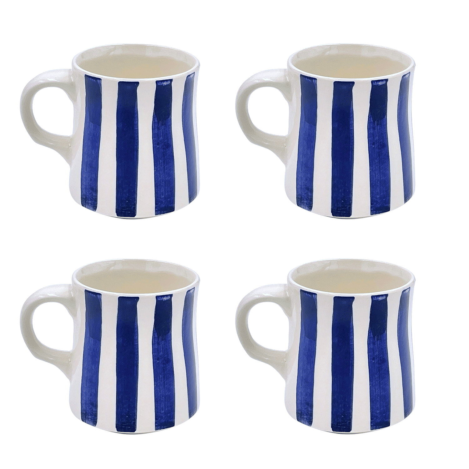 Navy Blue Stripes Mugs (Set of 4) | Villa Bologna Pottery