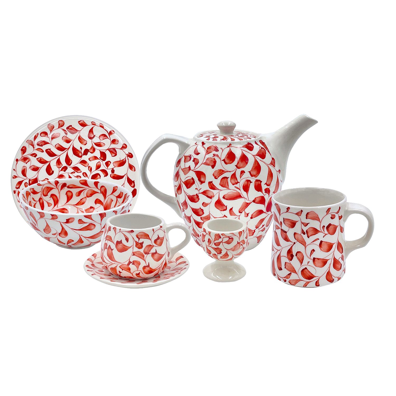 Red Scroll Breakfast Set (25 Piece) | Villa Bologna Pottery