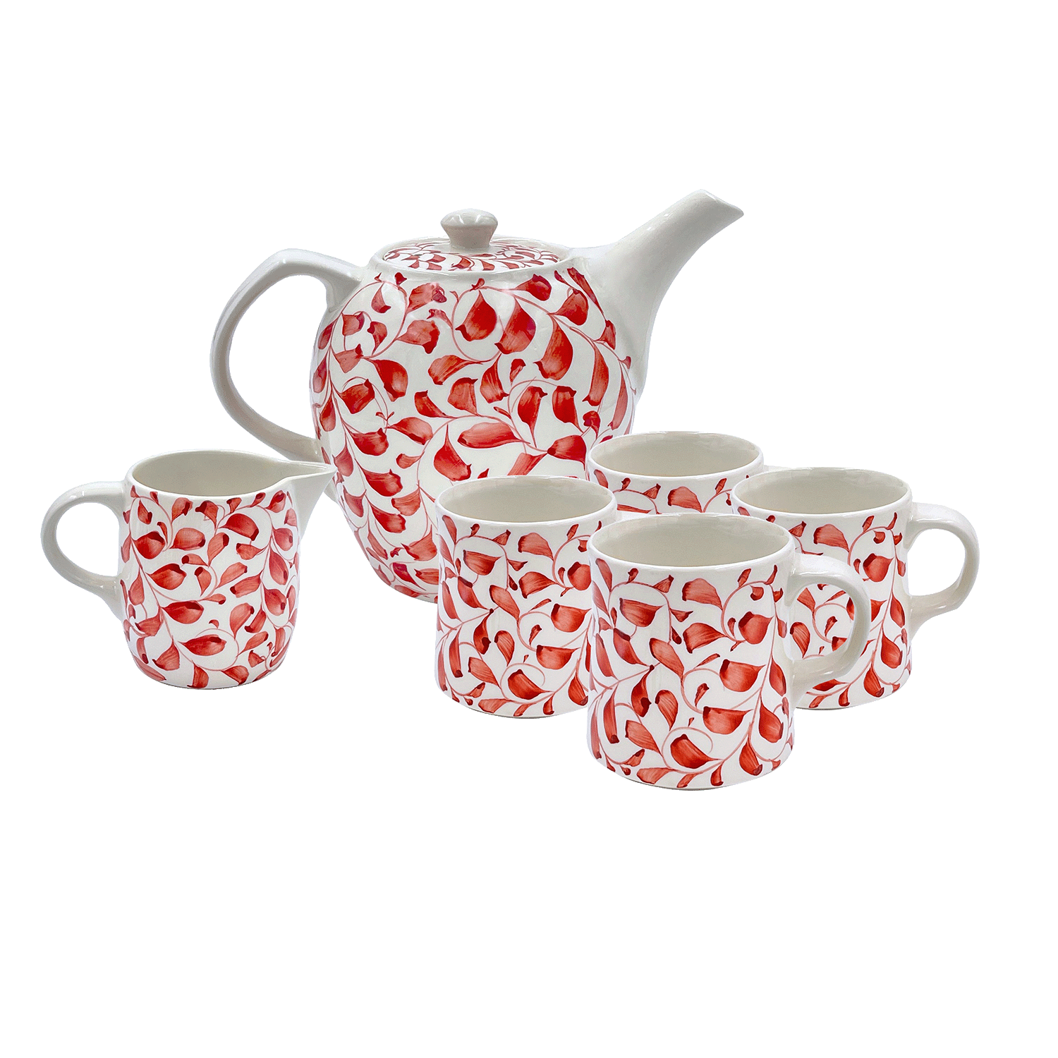 Red Scroll Tea Set (6 Piece) | Villa Bologna Pottery