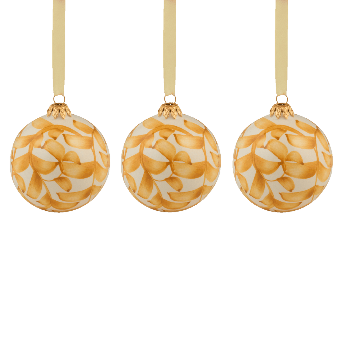 Yellow Scroll Christmas Baubles (Set of 3) | Villa Bologna Pottery