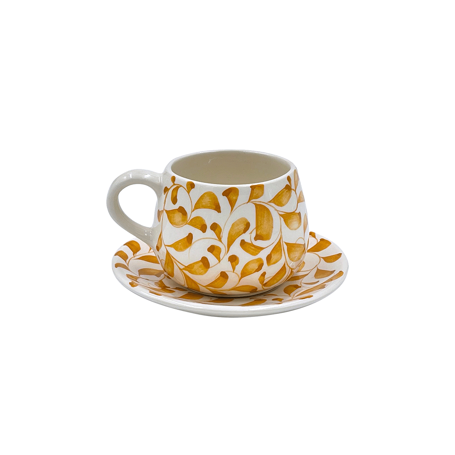 Yellow Scroll Coffee Cup & Saucer | Villa Bologna Pottery