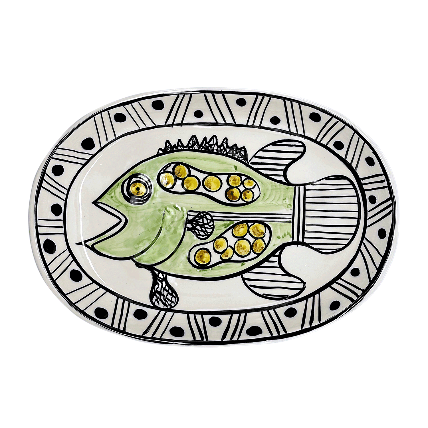 Small Green Fish Gozo Oval Platter Green Gozo Fish | Villa Bologna Pottery
